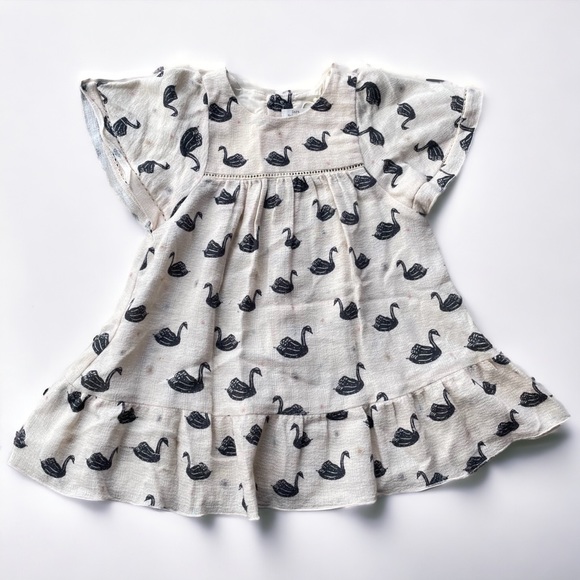 Zara | Dresses | Zara Baby Cream Colored Dress With Black Swans Size ...